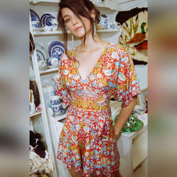 Blackmilk | Pants & Jumpsuits | Blackmilk Strawberry Thief Red Slinky Playsuit Xxl | Poshmark